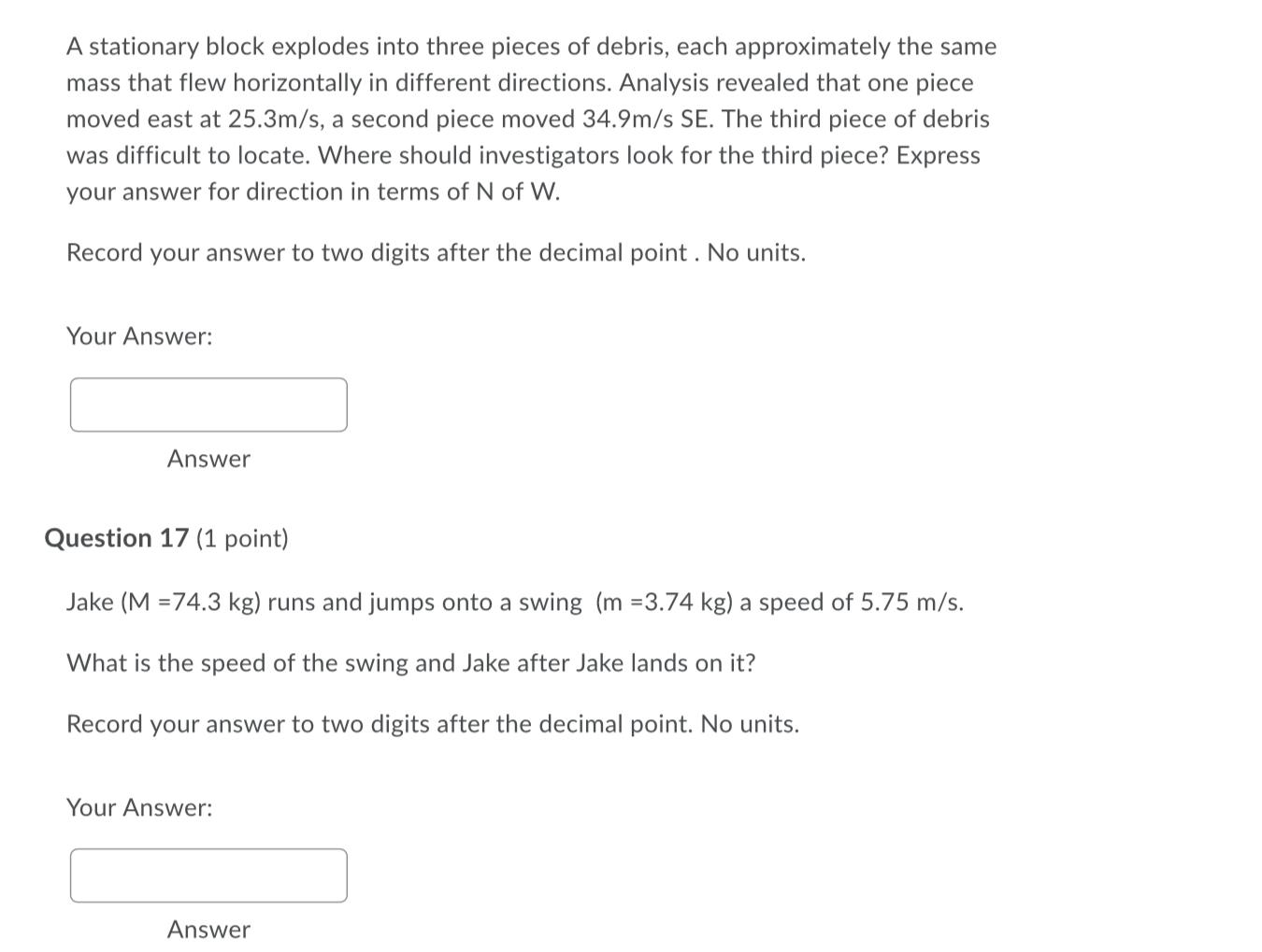 Solved A stationary block explodes into three pieces of | Chegg.com
