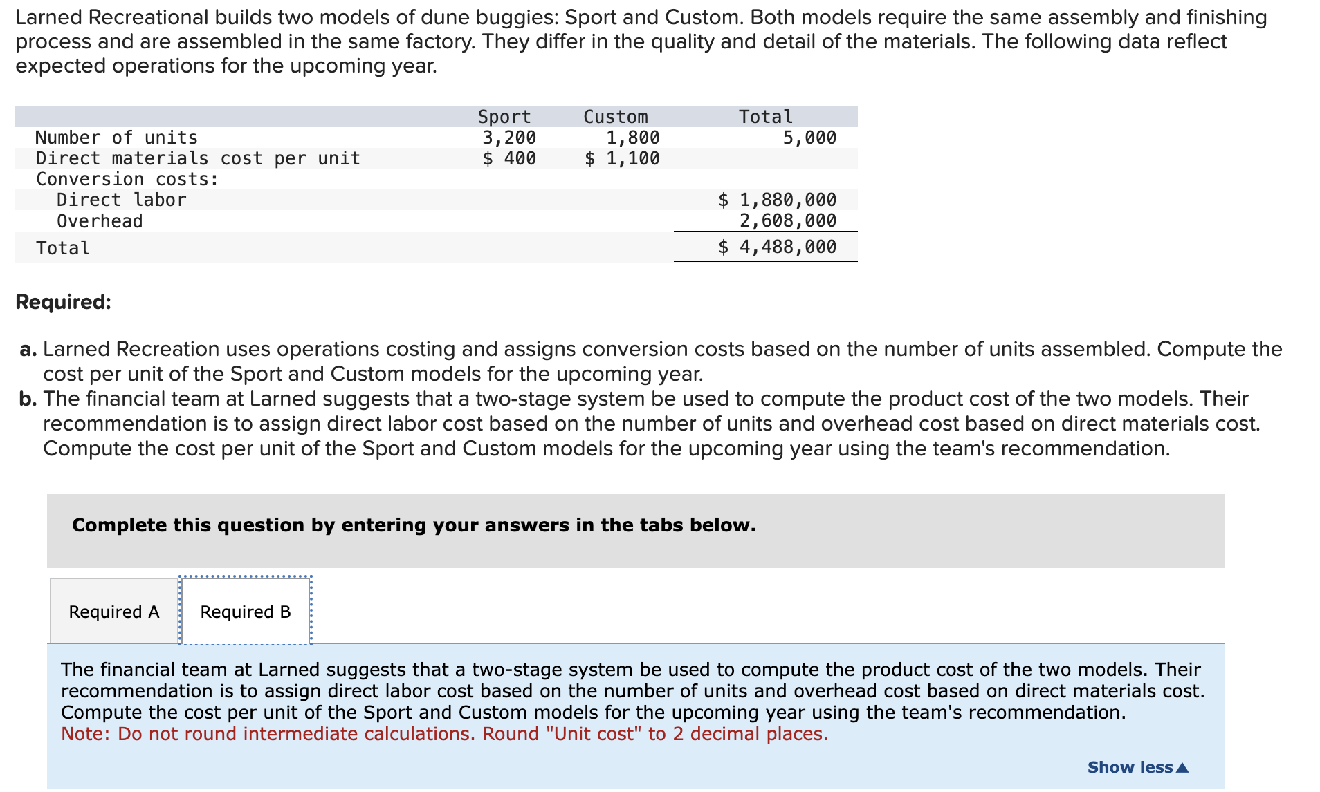 Solved Larned Recreational builds two models of dune | Chegg.com