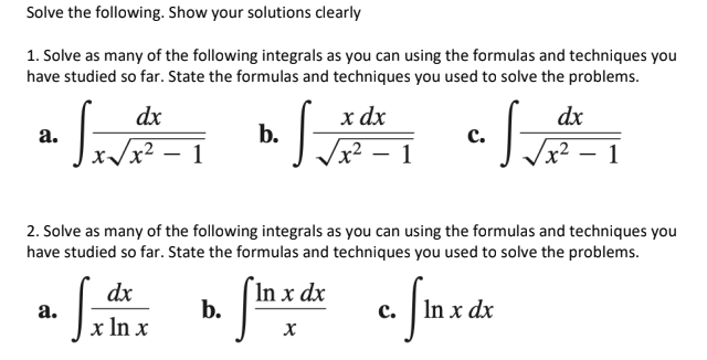 Solved Solve the following. Show your solutions clearly 1. | Chegg.com