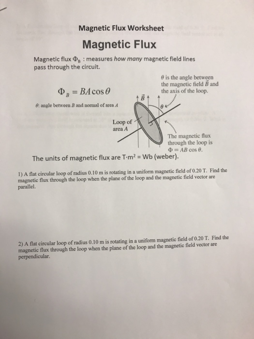 Solved Magnetic Flux Worksheet Magnetic Flux Magnetic flux | Chegg.com