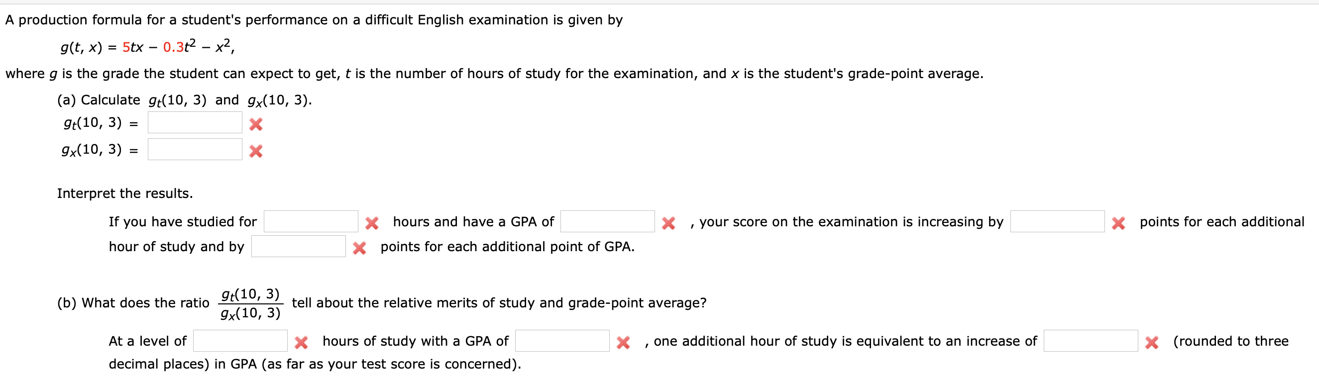 Solved A production formula for a student's performance on a | Chegg.com