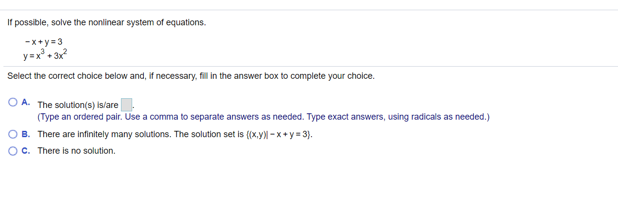 Solved If possible, solve the nonlinear system of equations. | Chegg.com