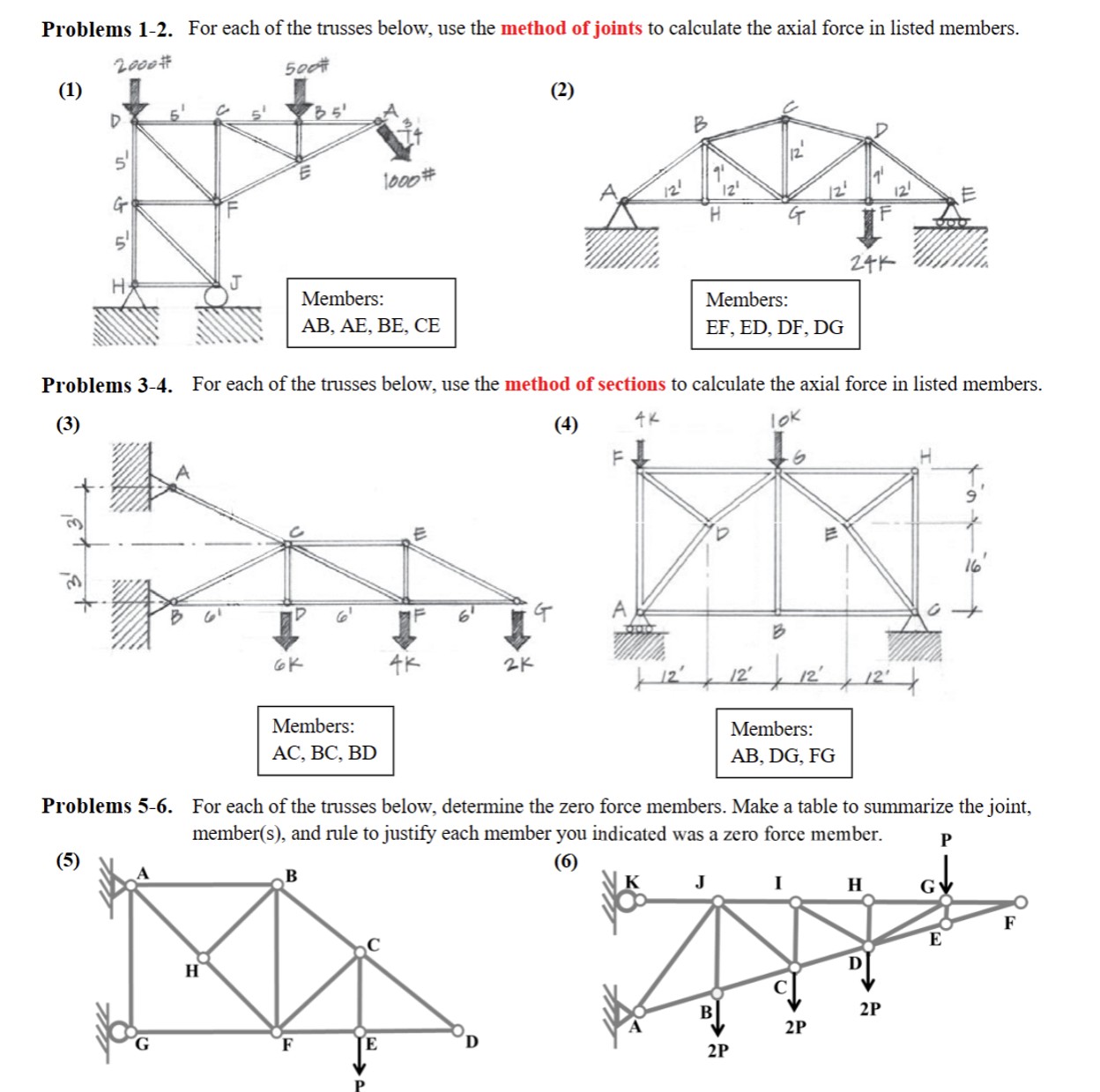 Solved Problems 1-2. ﻿For each of the trusses below, use the | Chegg.com