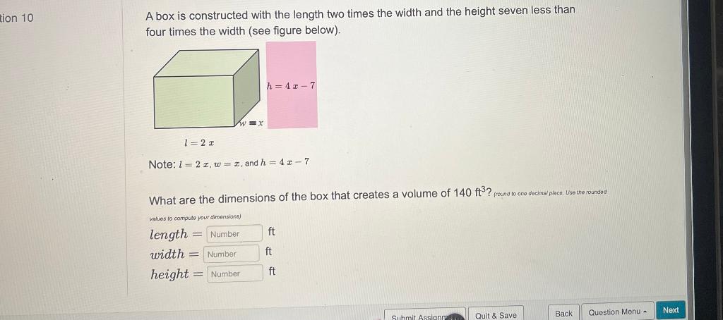 Solved A box is constructed with the length two times the | Chegg.com