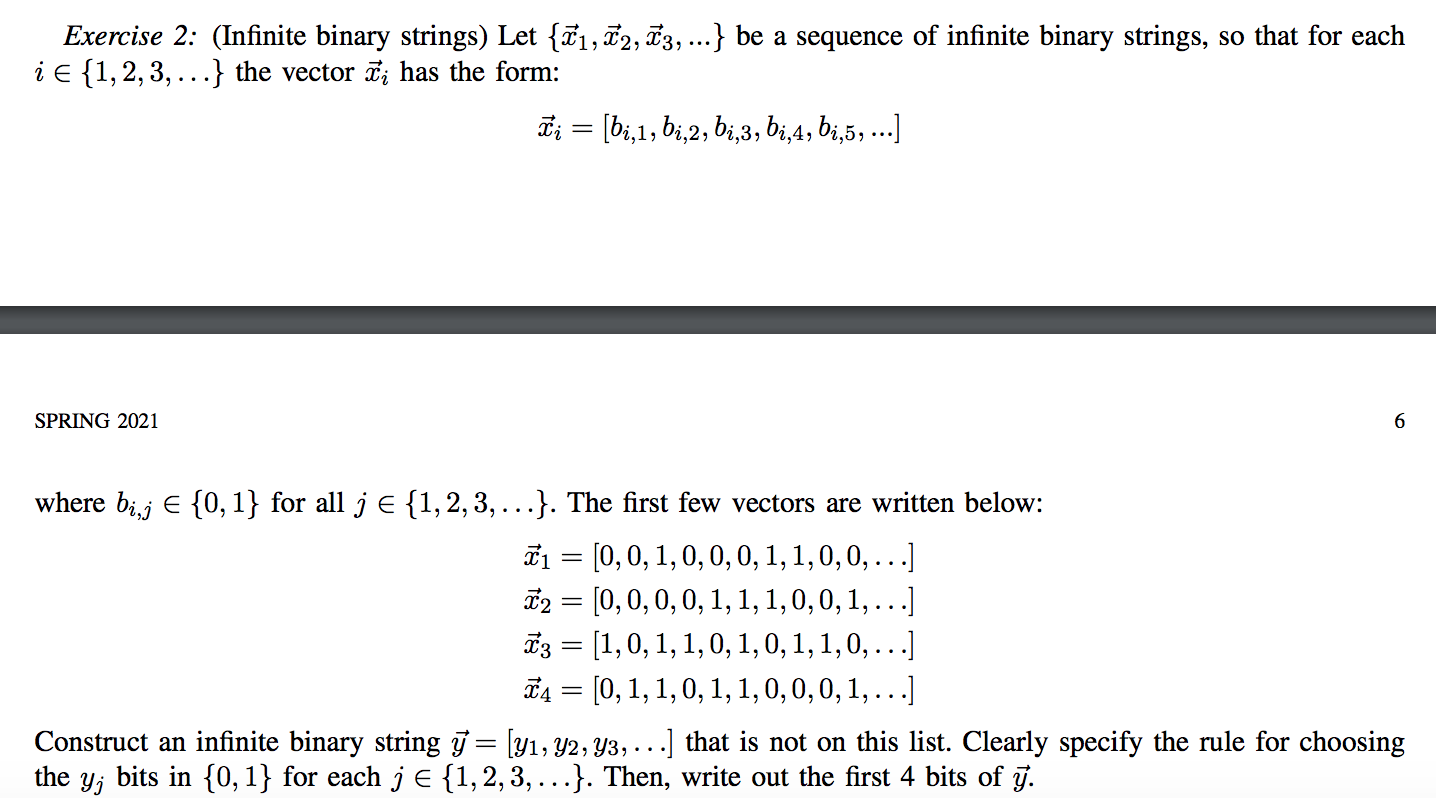 Exercise 2: (Infinite binary strings) Let {71, 72, | Chegg.com