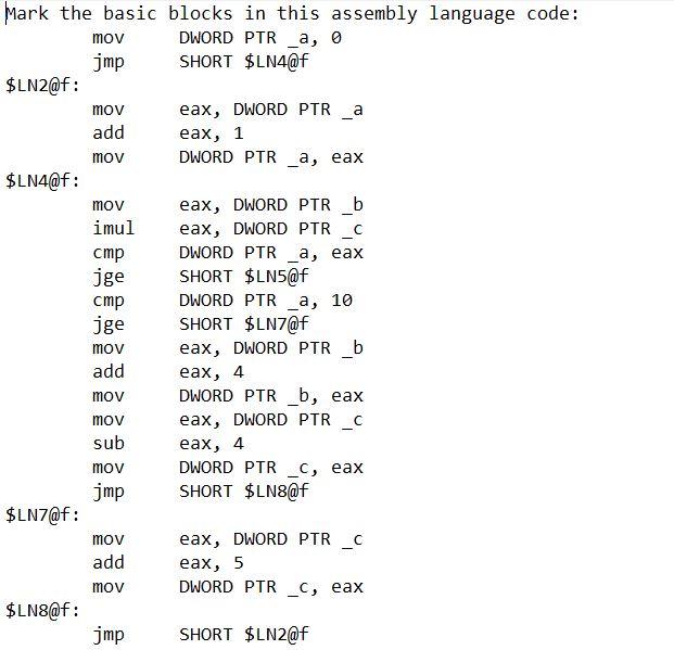 Solved Mark the basic blocks in this assembly language code: | Chegg.com