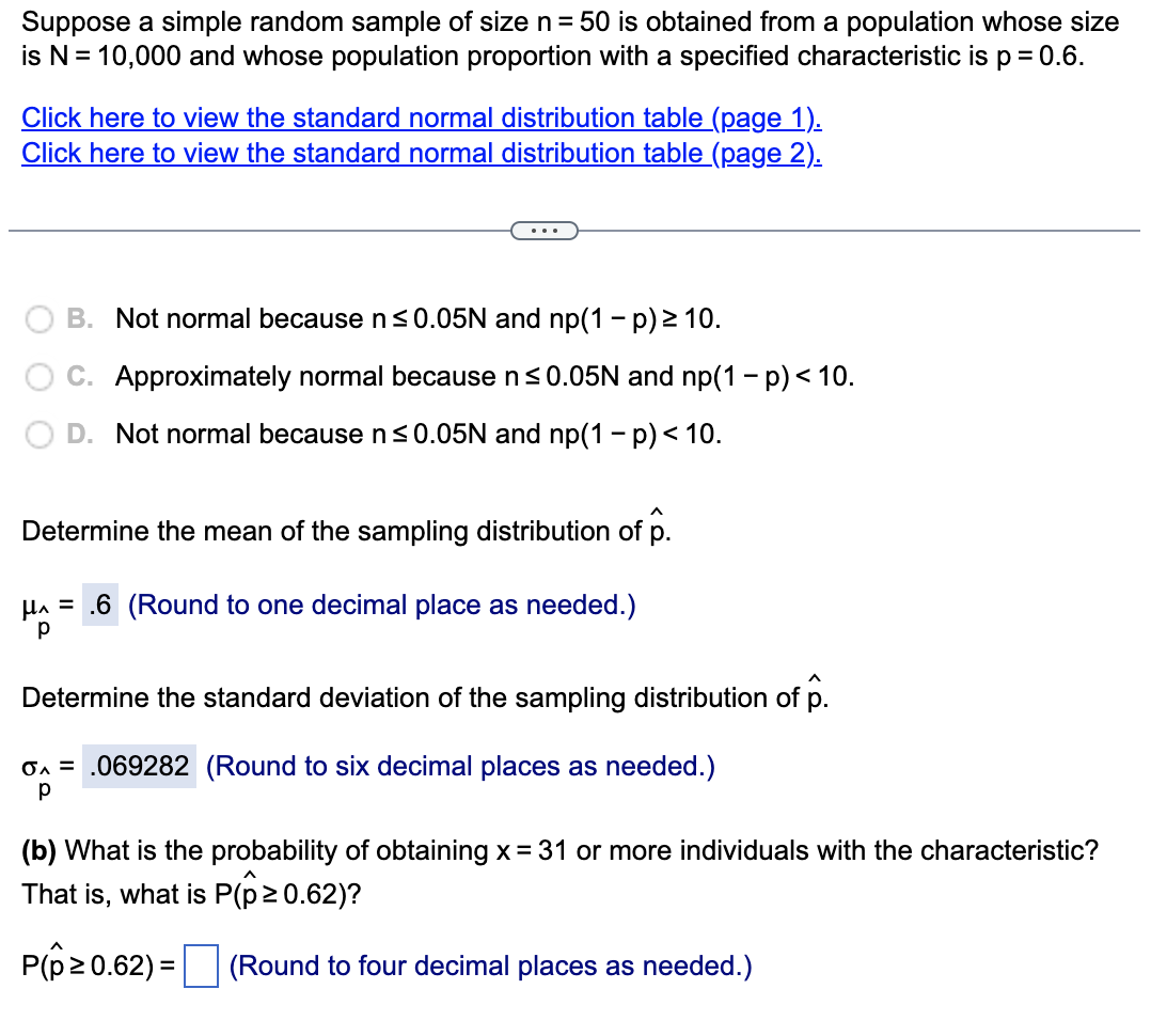Solved Suppose a simple random sample of size n=50 is | Chegg.com
