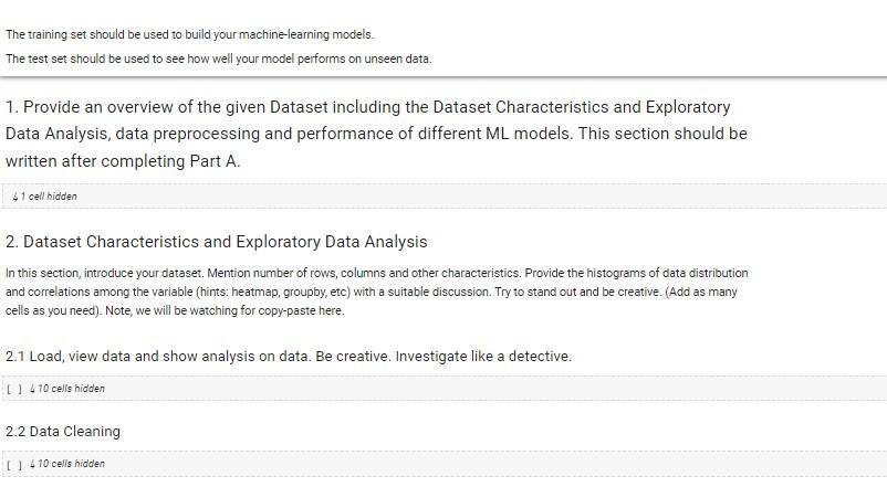Part A (Analysis of the Given Dataset) Dataset | Chegg.com