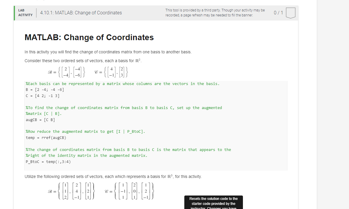 Solved MATLAB: Change of Coordinates In this activity you | Chegg.com