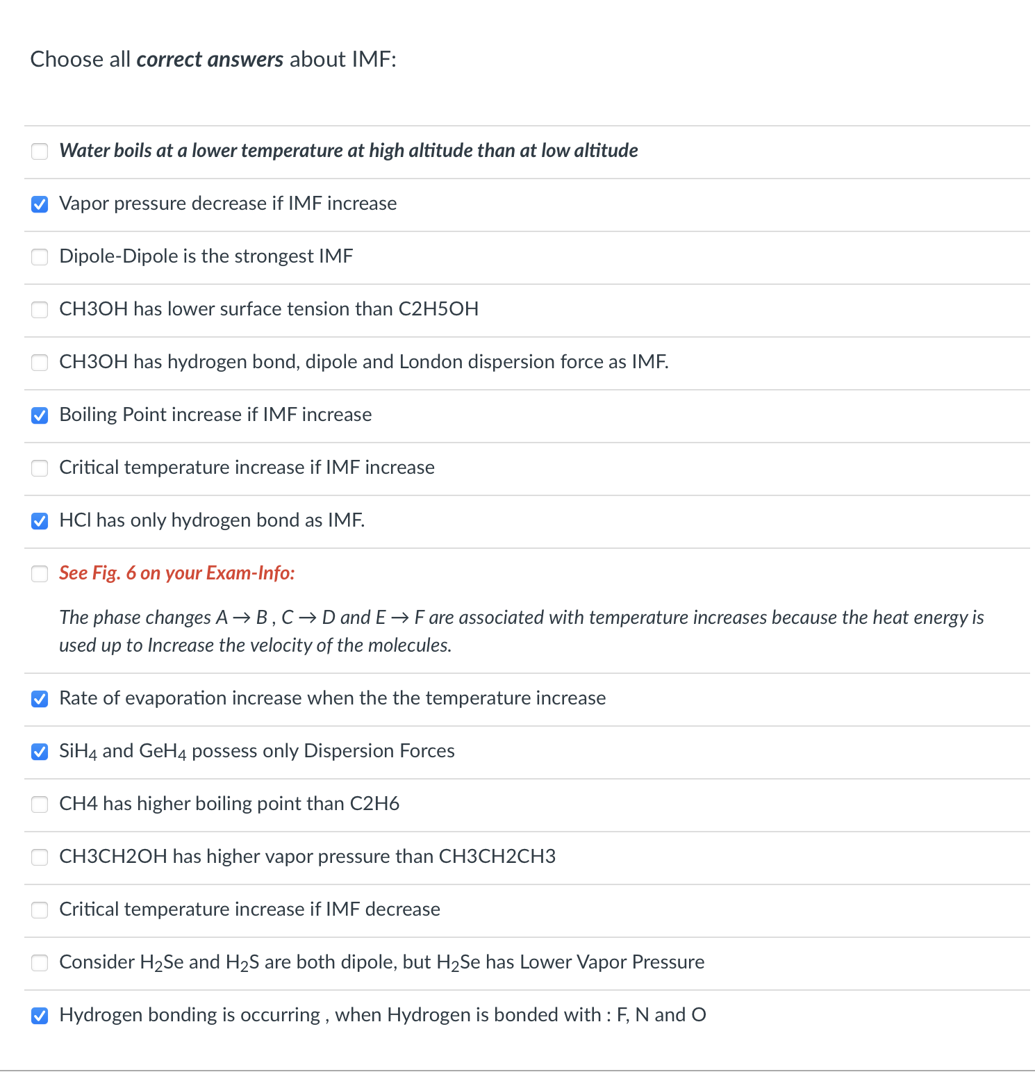 Solved Choose all correct answers about IMF: Water boils at | Chegg.com