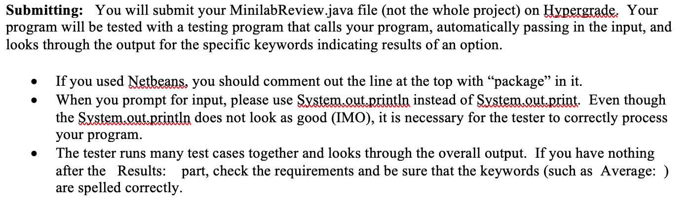 Solved JAVA Coding HyperGrade is used for program testing. | Chegg.com
