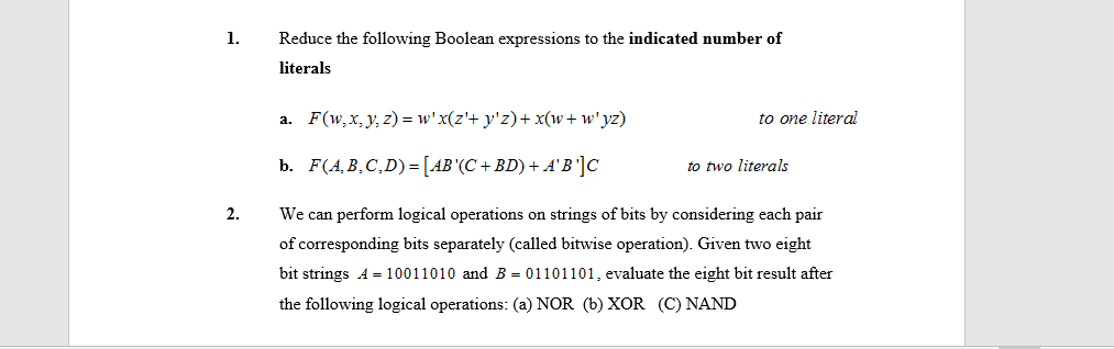 Solved 1. Reduce the following Boolean expressions to the | Chegg.com
