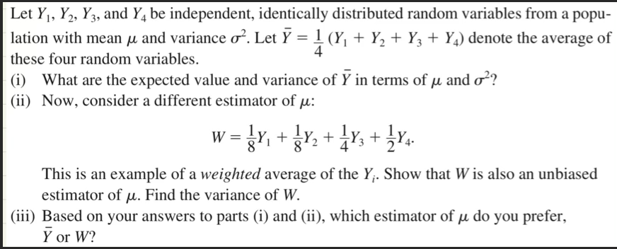 Solved Let Y , Y2, Yz, and Y4 be independent, identically | Chegg.com