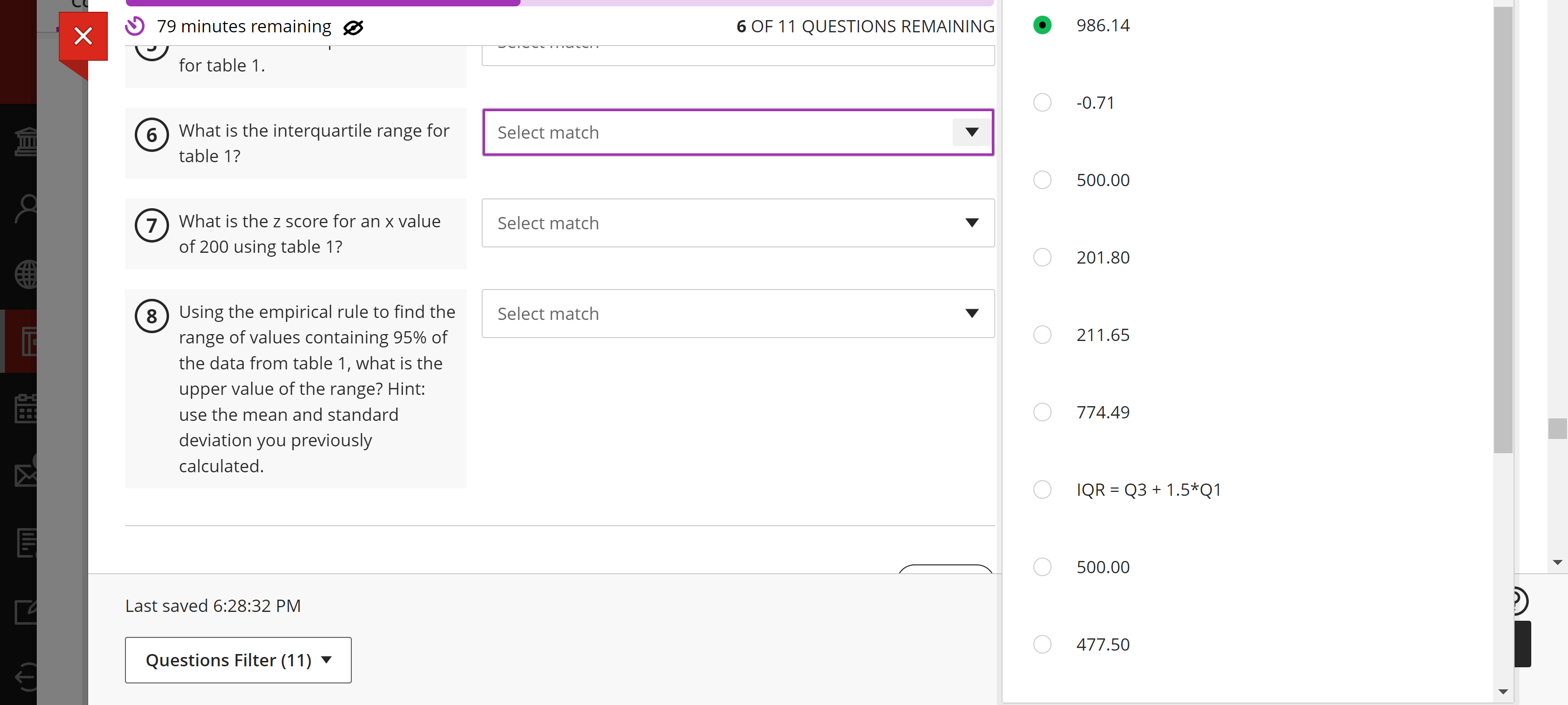 Solved () 79 minutes remaining ∅ 6 OF 11 QUESTIONS REMAINING | Chegg.com