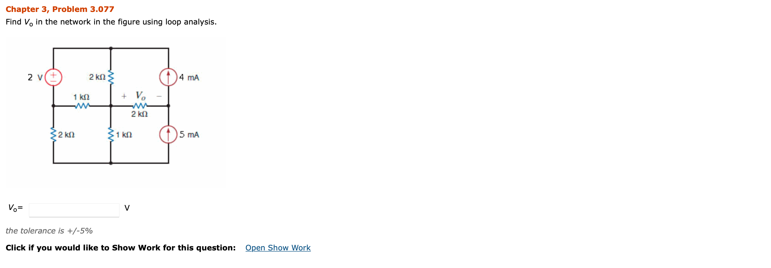 Solved Chapter 3, Problem 3.102 Use loop analysis to find Vo | Chegg.com