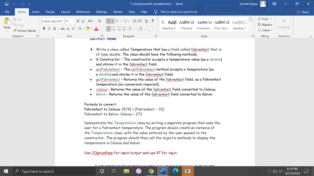 Solved T_Assignment03 Updated.docx - Word Garrett Hayes File | Chegg.com