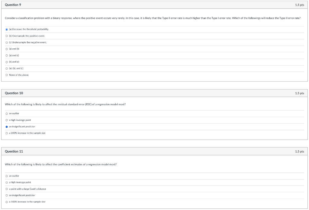 Solved Question 9 1.5 pts Consider a classification problem | Chegg.com