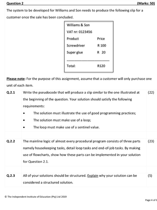 Solved Mar The system to be developed for Williams and Son | Chegg.com