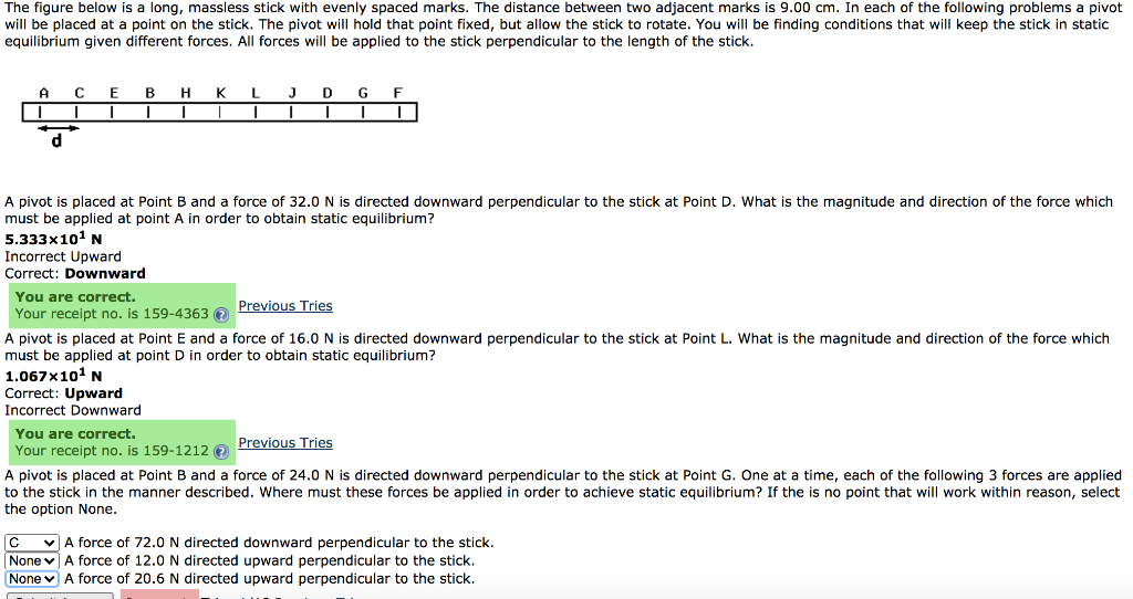 Solved The figure below is a long, massless stick with | Chegg.com