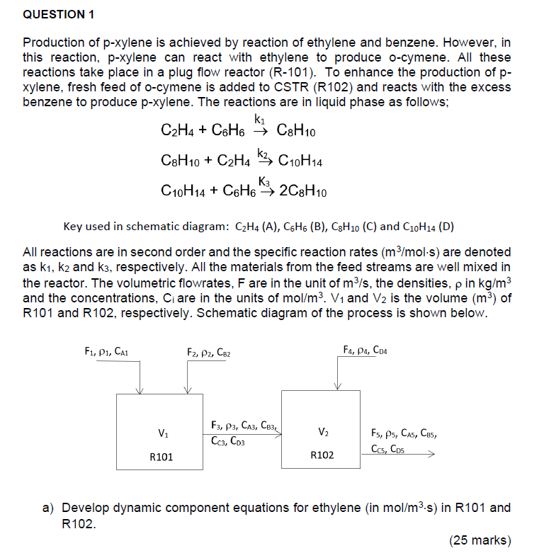 QUESTION 1 Production of p-xylene is achieved by | Chegg.com