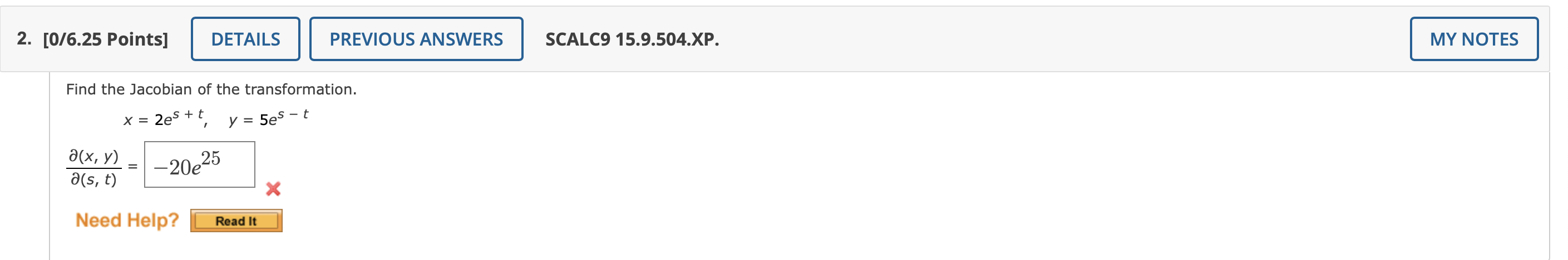 Solved Points]SCALC9 15.9.504.XP.Find the Jacobian of the | Chegg.com