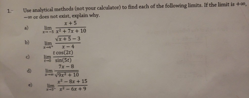Solved Use analytical methods (not your calculator) to find | Chegg.com