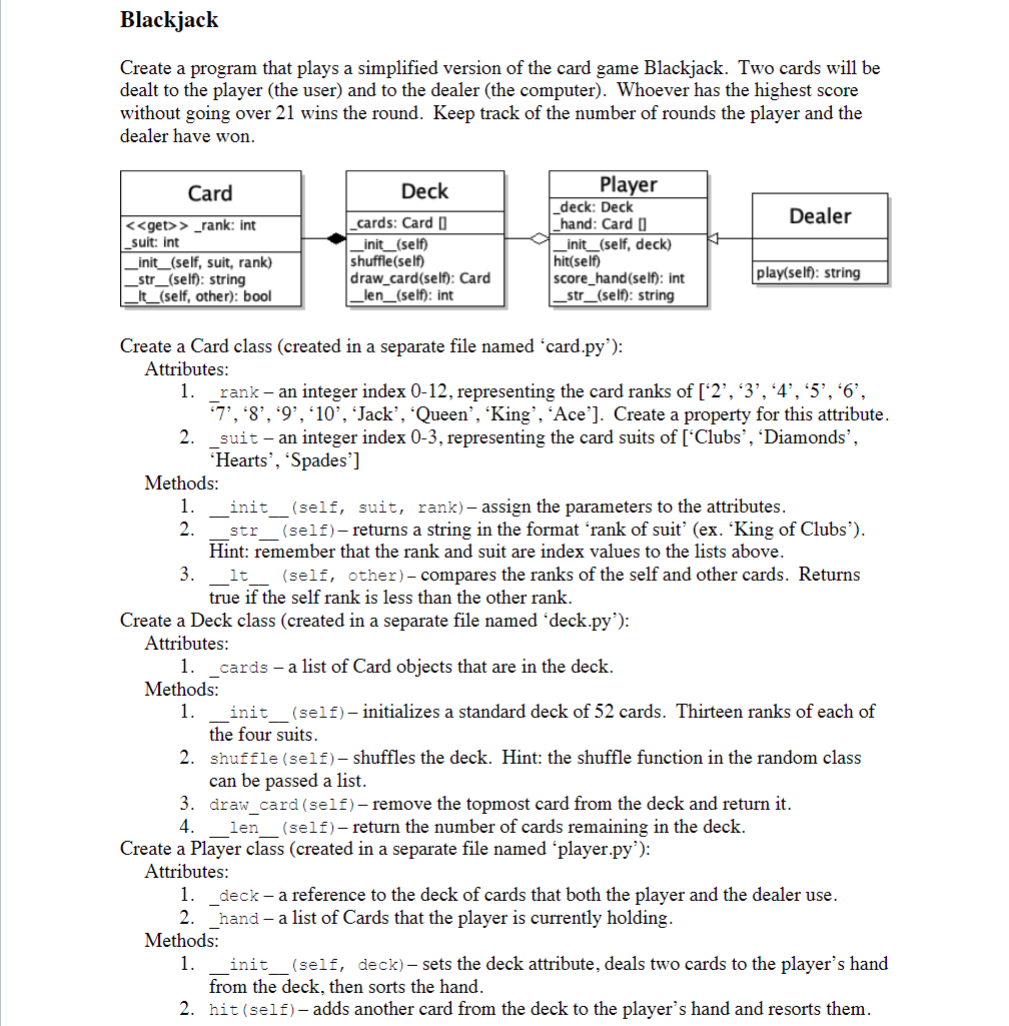 Solved Blackjack Create A Program That Plays A Simplified 