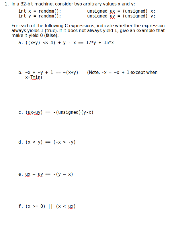 Solved In A 32 Bit Machine Consider Two Arbitrary Values X 