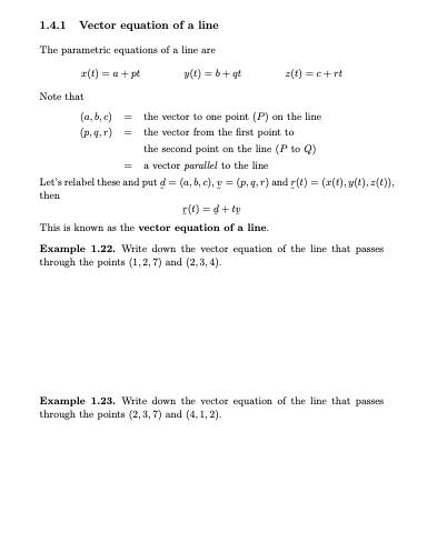 Solved 1.4.1 Vector equation of a line The parametric | Chegg.com
