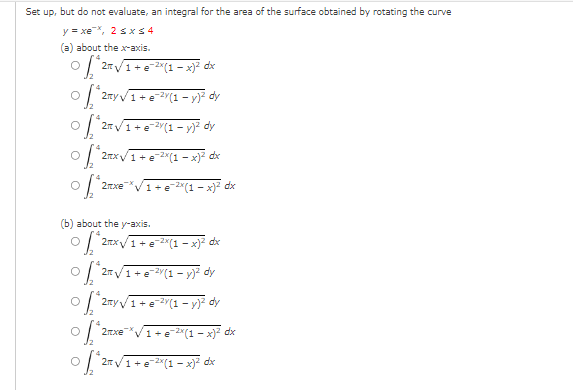 Solved Set up, but do not evaluate, an integral for the area | Chegg.com