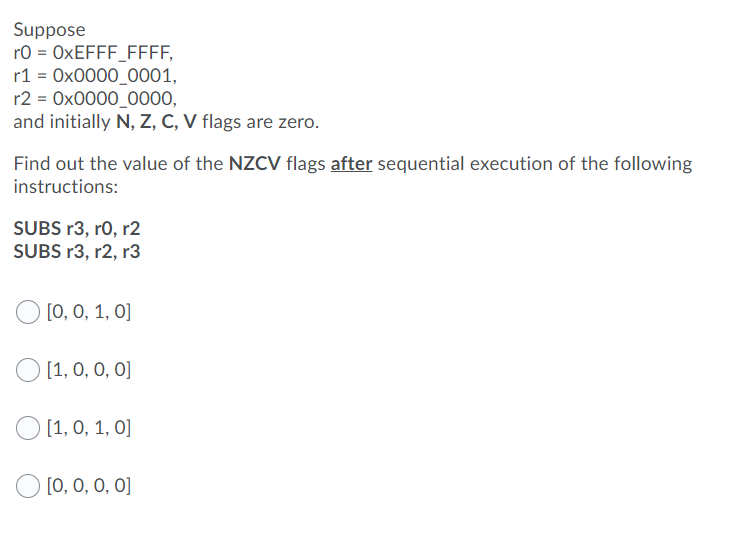 Solved Suppose ro = OxEFFF_FFFF, r1 = 0x0000_0001, r2 = | Chegg.com