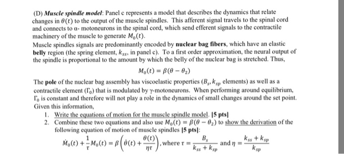 (D) Muscle spindle model: Panel c represents a model | Chegg.com