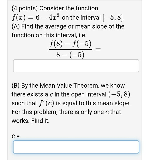 Solved (4 points) Consider the function f(x)-6-4x2 on the | Chegg.com
