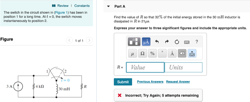 Solved ReviewI Constants Part A The switch in the circuit | Chegg.com