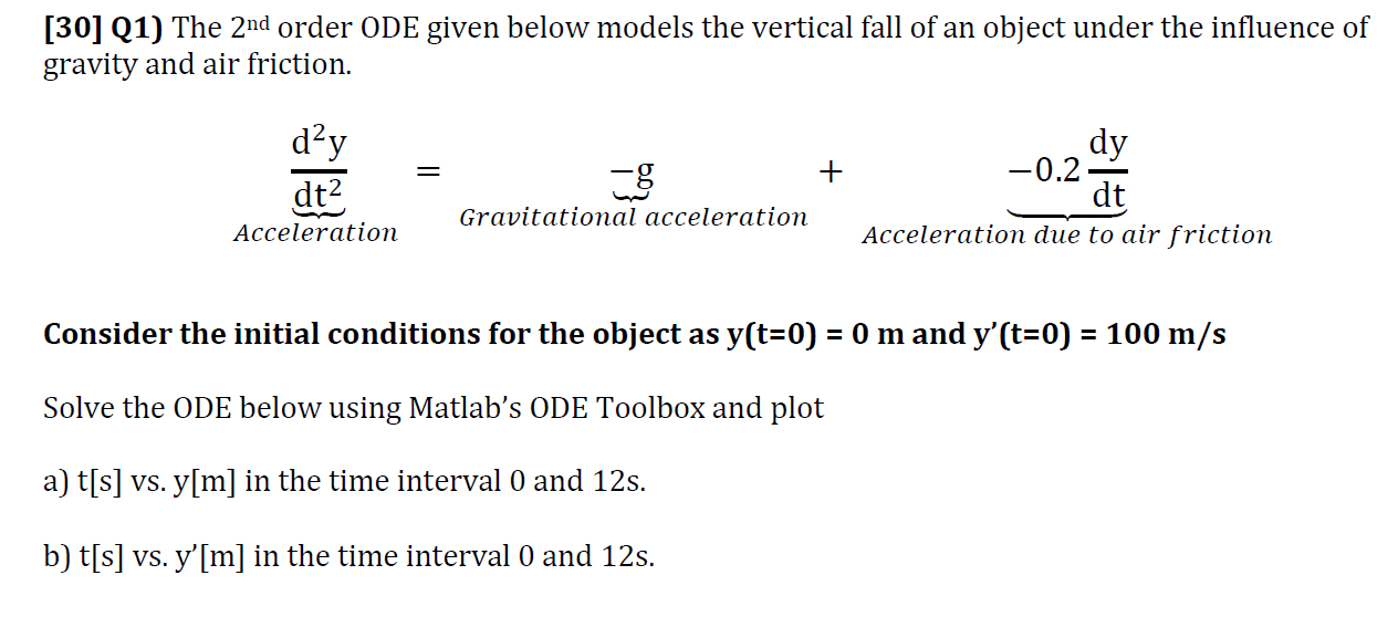 Solved [30] (1) The 2nd order ODE given below models the | Chegg.com