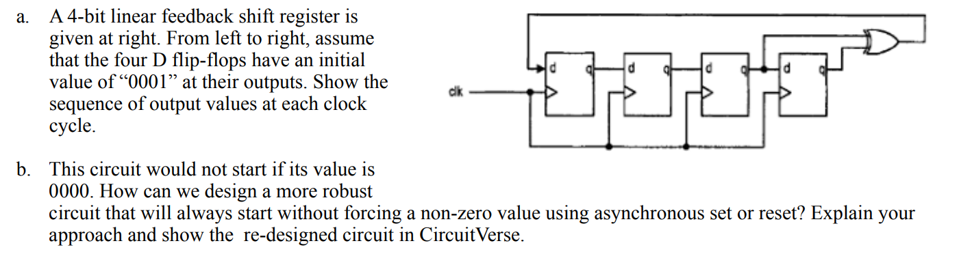 Solved a. A 4-bit linear feedback shift register is given at | Chegg.com