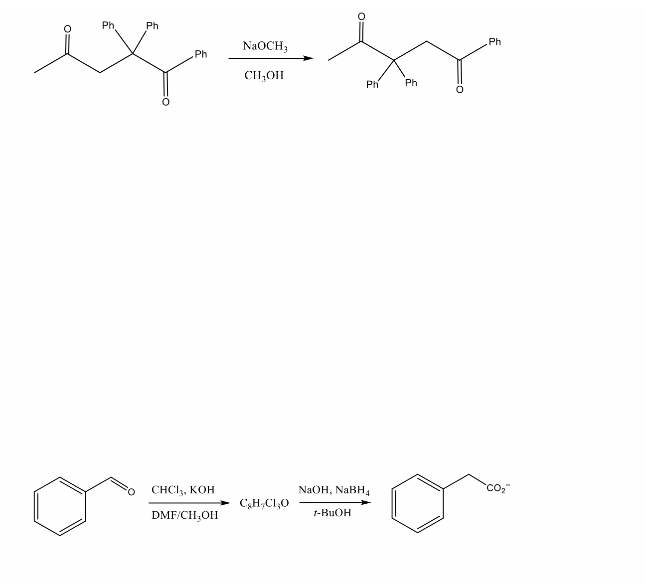 Solved Ph Ph Ph NaOCHZ Ph CH3OH Ph Ph O CHCl3, KOH CO2 NaOH, | Chegg.com