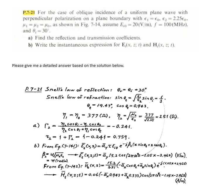 Solved P 7 21 For The Case Of Oblique Incidence Of A Uniform