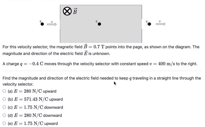 Solved B For this velocity selector, the magnetic field B = | Chegg.com