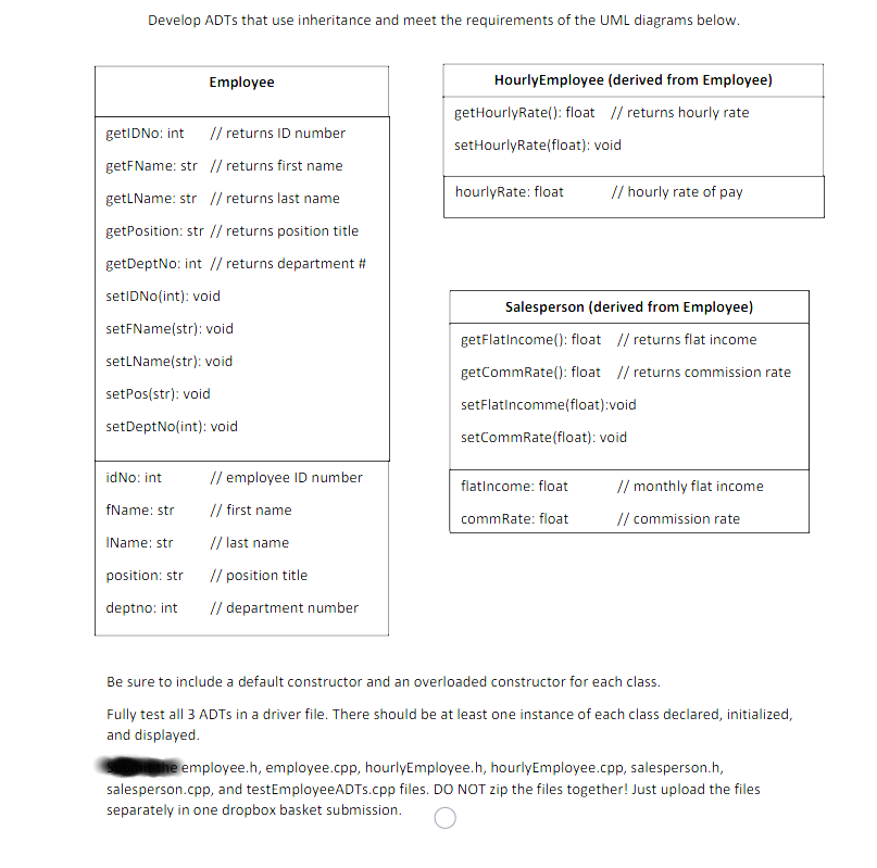 Solved Develop ADTs that use inheritance and meet the | Chegg.com