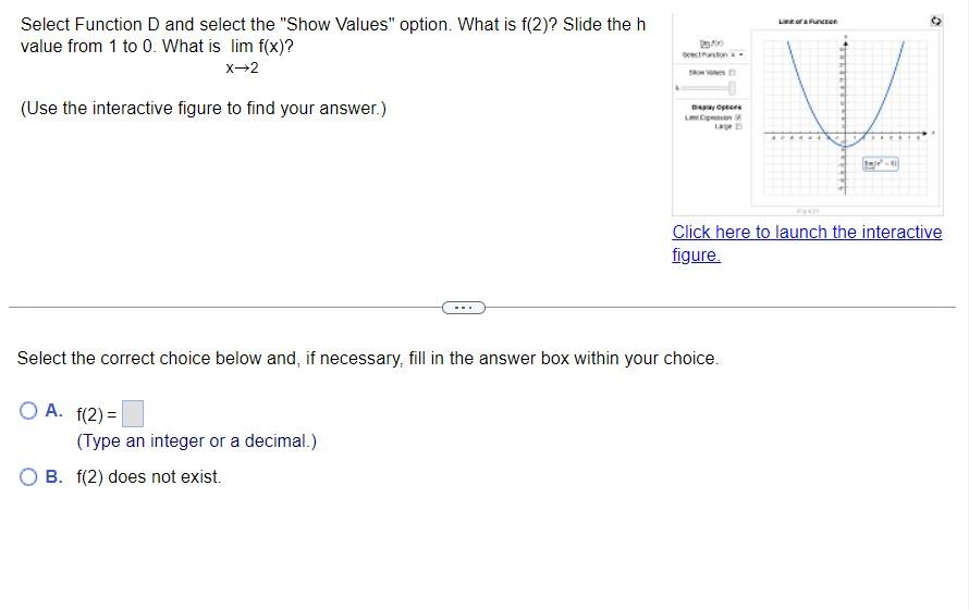 Select Function D and select the "Show Values" | Chegg.com