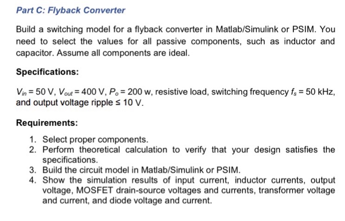 Build a switching model for a flyback converter in | Chegg.com