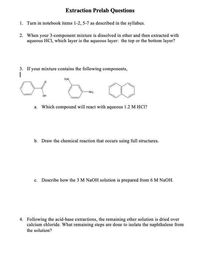 Solved Extraction Prelab QuestionsWhen your 3-component | Chegg.com