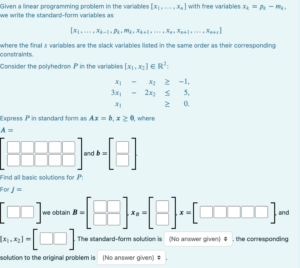 Given a linear programming problem in the variables | Chegg.com