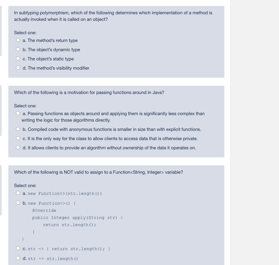 Solved In subtyping polymorphism, which of the following | Chegg.com