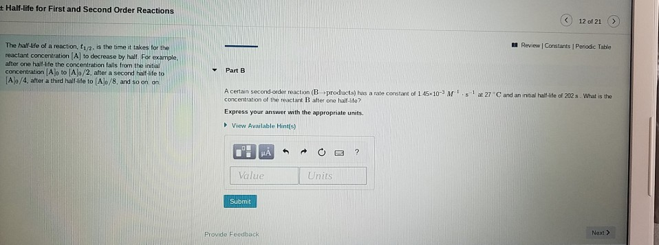 Solved Half-life for First and Second Order Reactions ② 12 | Chegg.com