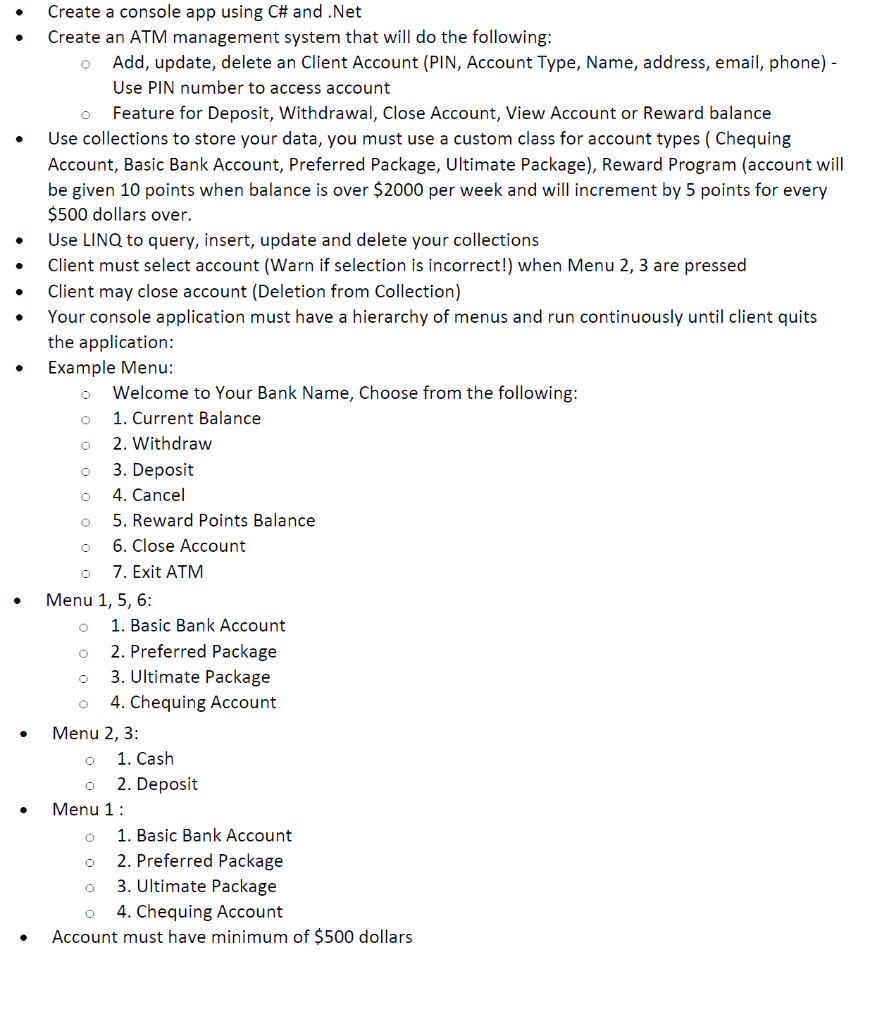 Solved Create A Console App Using C And Net Create An Atm 2760