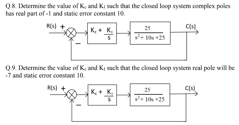 Solved Q.8. Determine the value of Kc and KI such that the | Chegg.com