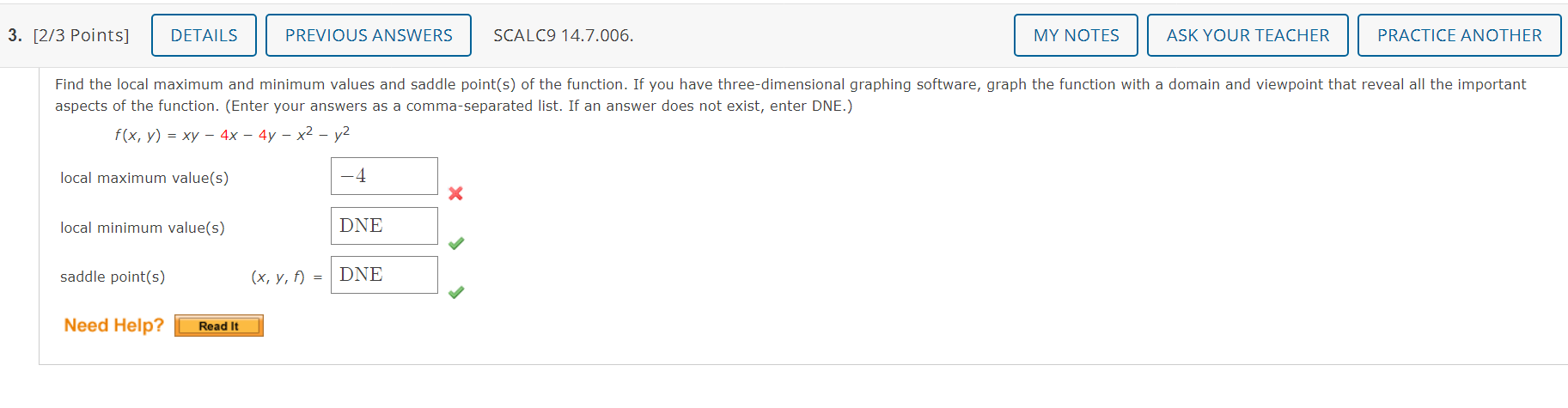 Solved 3. [2/3 Points] DETAILS PREVIOUS ANSWERS SCALC9 | Chegg.com