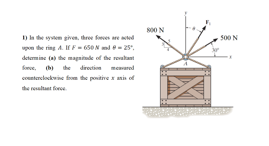 Solved 1) In the system given, three forces are acted upon | Chegg.com